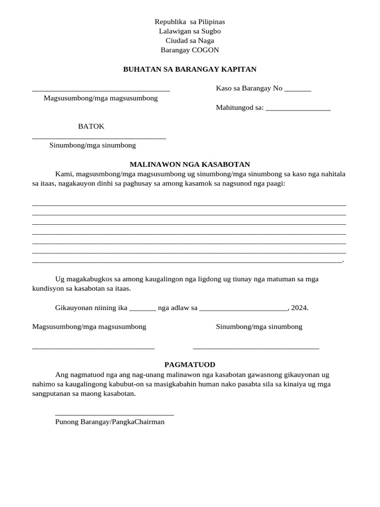 Porma Sa Malinawon Nga Kasabotan | PDF