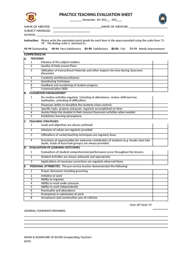 PT Evaluation Sheets 2024 25 | PDF | Teachers | Mentorship