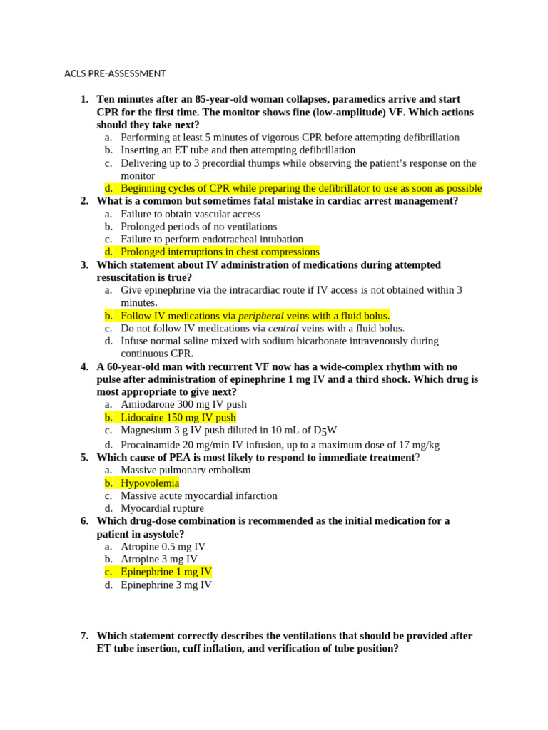 Acls Pre-Assessment Kibuye RH | PDF | Intravenous Therapy ...