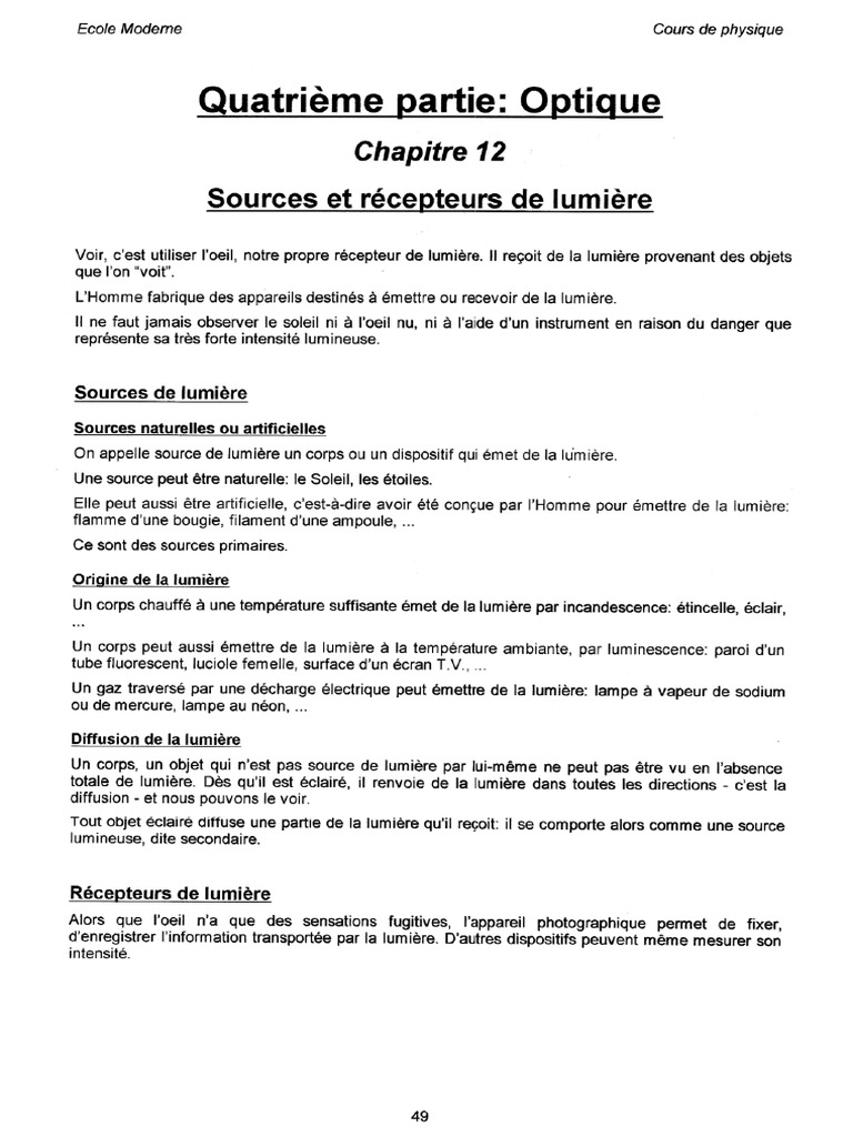 Chapitre 12 Sources Et Recepteurs de Lumiere | PDF