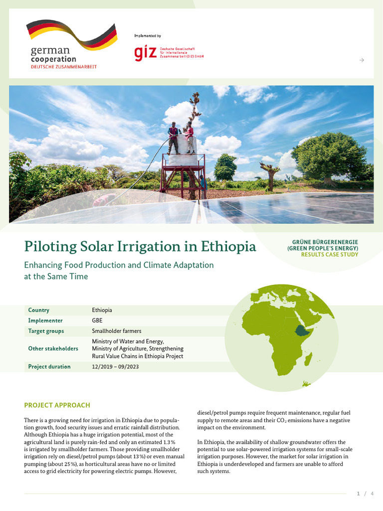 Piloting Solar Irrigation in Ethiopia GBE Case Study GIZ 2023 | PDF | Irrigation | Natural ...