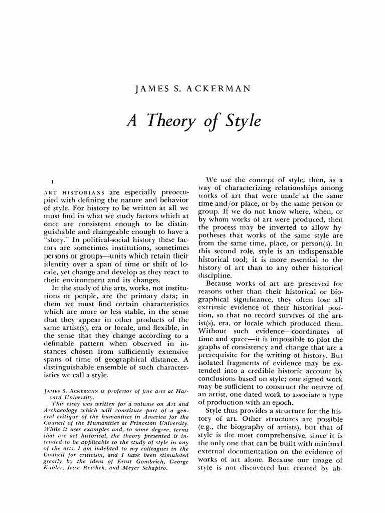 Ackerman James S 1962 A Theory of Style | PDF
