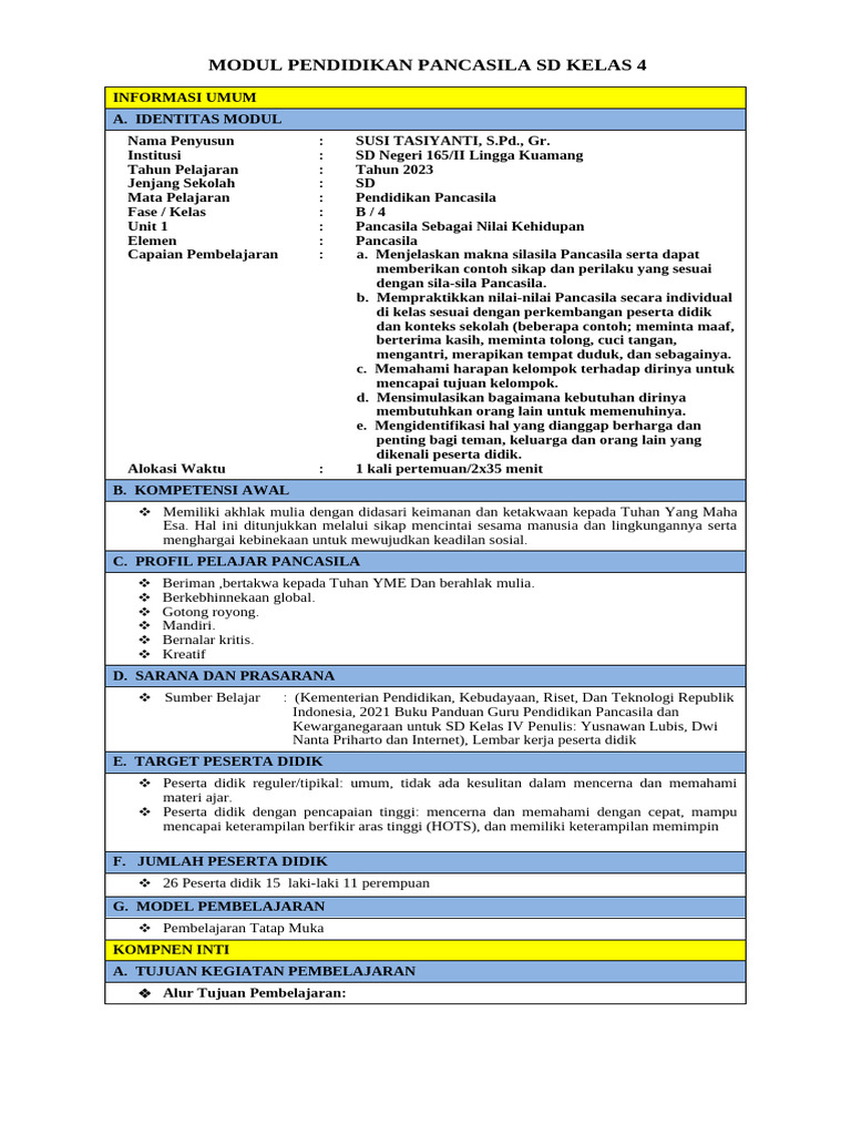 Modul Ajar PPKN BAB 1 | PDF