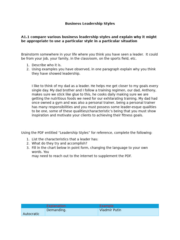 Business Leadership Styles | PDF | Leadership | Motivation