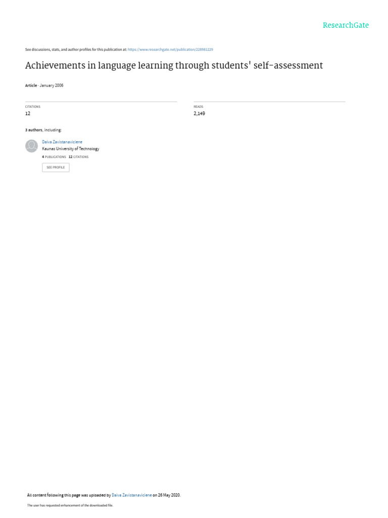 Self-Assessment in Language Learning | PDF | Educational Assessment | Learning