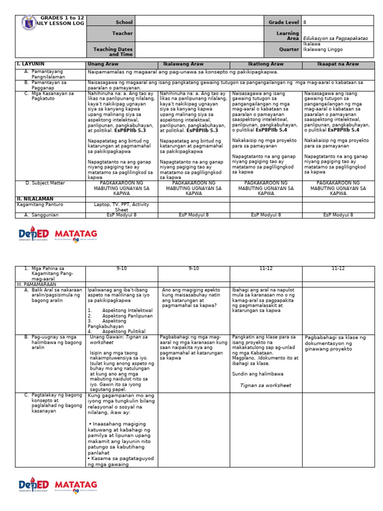 EsP8 DLL Q2 W2 FINAL | PDF