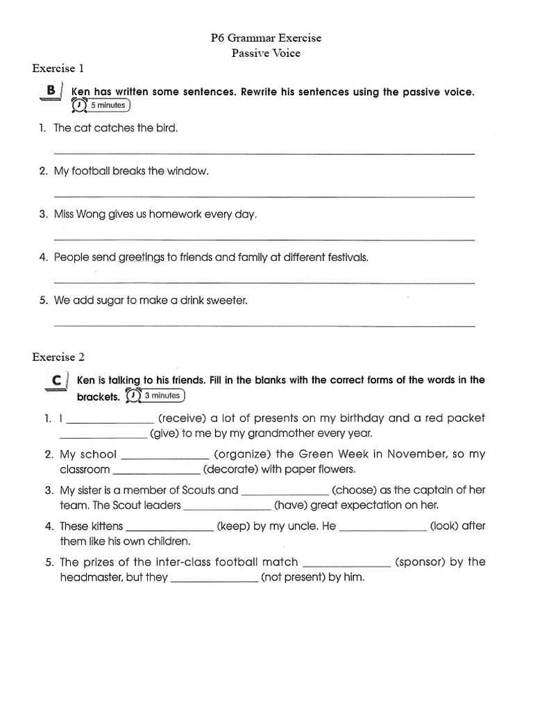 P6 Grammar Exercise (Passive Voice) - 1 | PDF