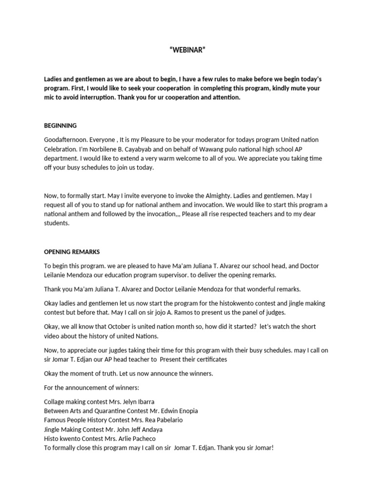 Un Emcee Script | PDF