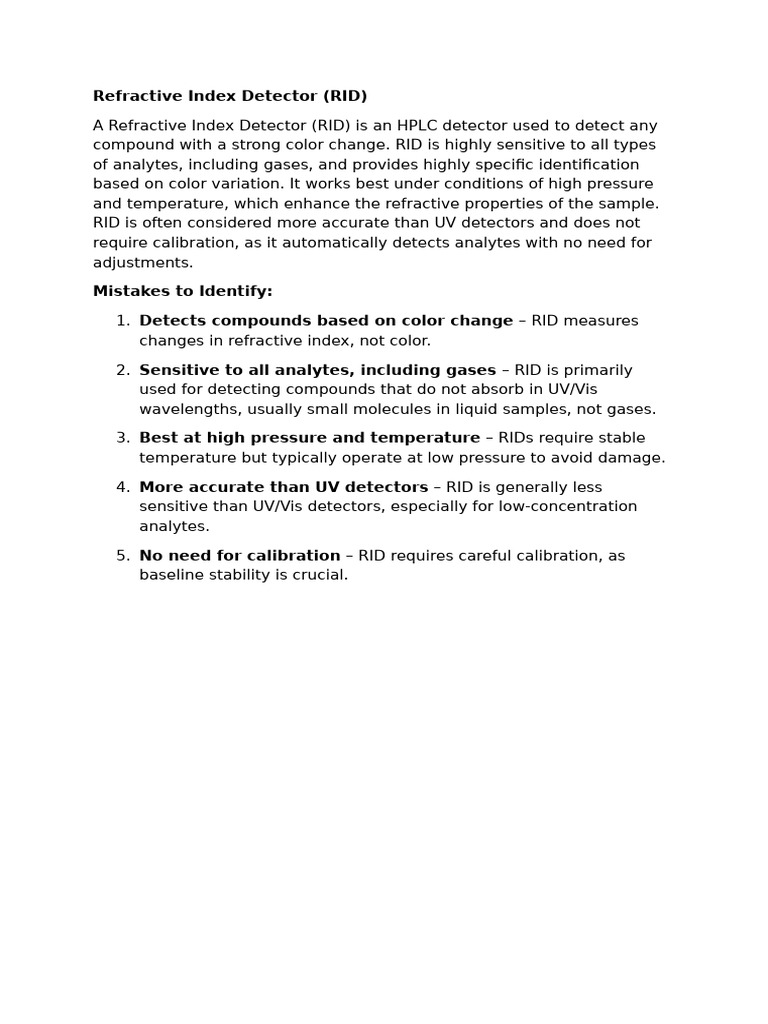 Refractive Index Detector (RID) | PDF