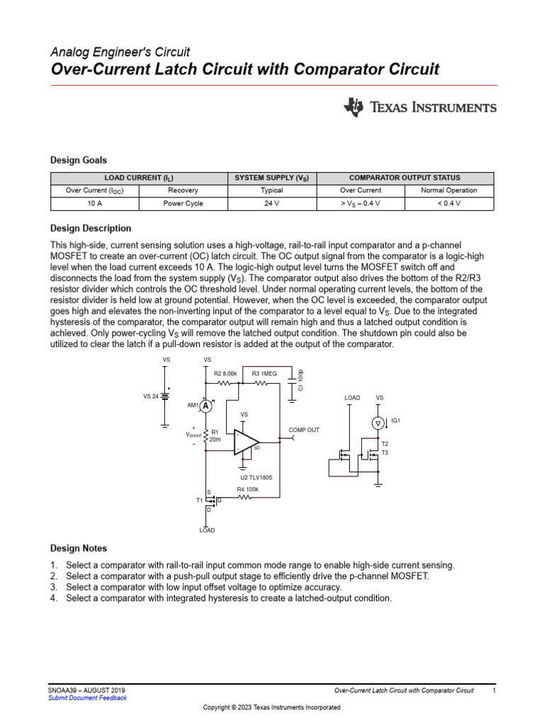 Over Current Protection Cirtuit (Texas Instr) | PDF | Electronic Circuits | Electrical Components