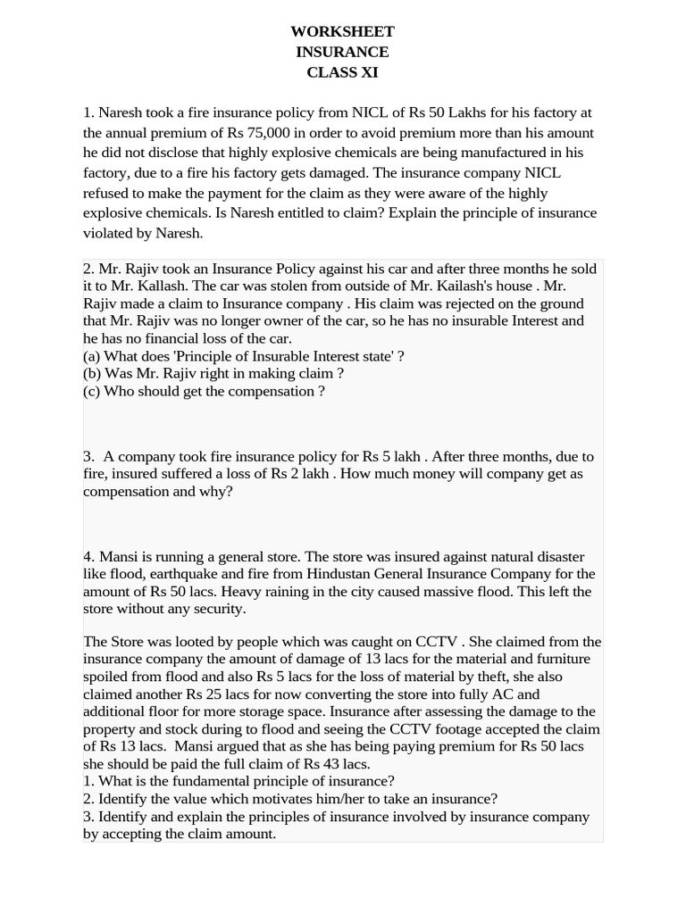 Worksheet - Comm - Insurance | PDF | Insurance | Life Insurance