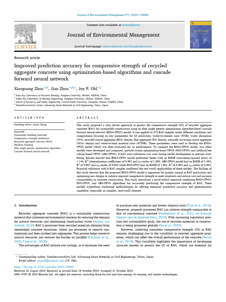 2024 Improved Prediction Accuracy For Compressive Strength Of Recycled Aggregate Concrete Using
