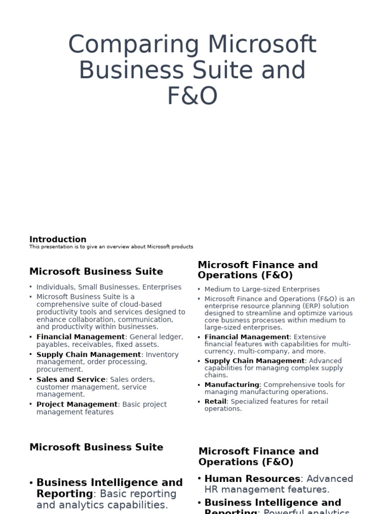 Comparing Microsoft Business Suite and F&O | PDF | Enterprise Resource ...