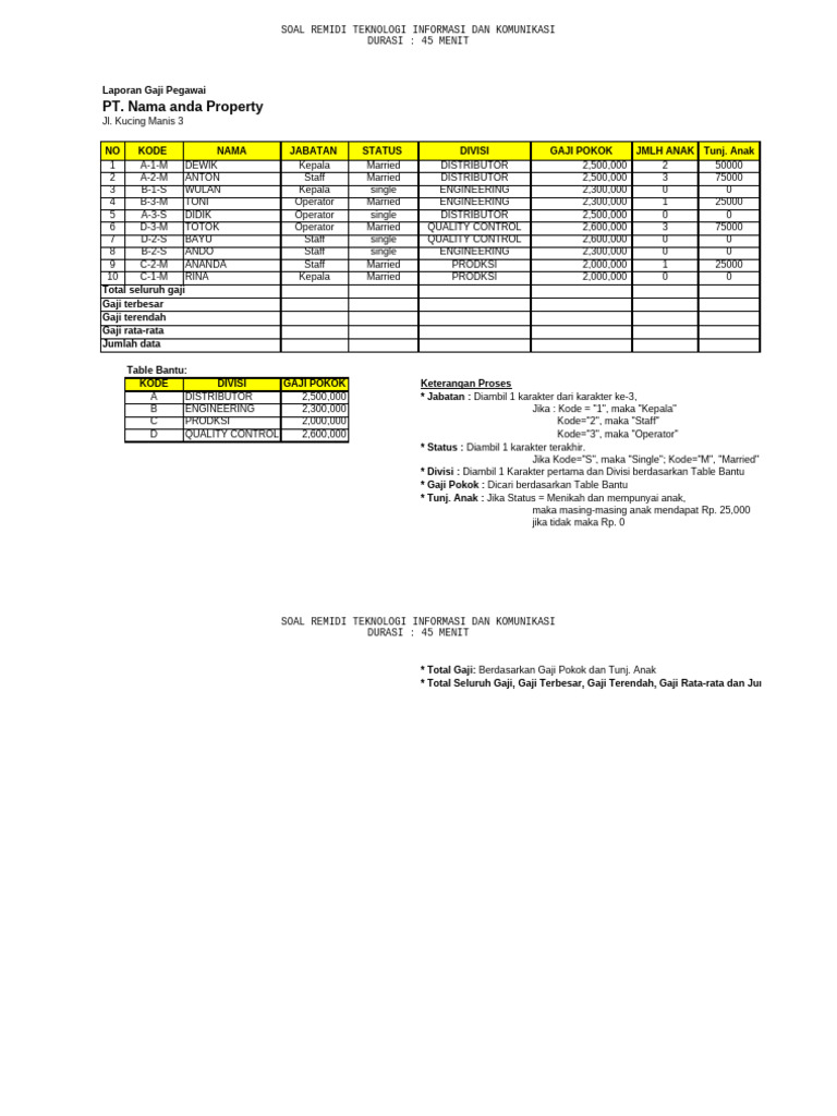 Soal Lat. Praktek Ms. Excel 2 | PDF