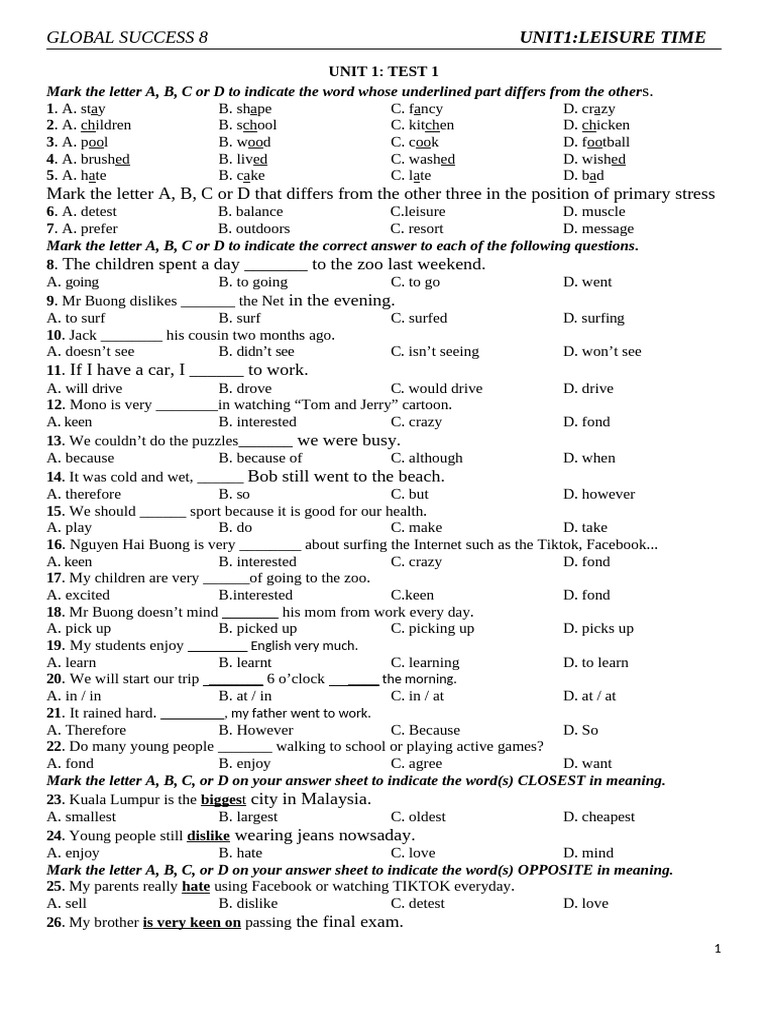 Leisure Time Activities and Tests | PDF | Hobbies