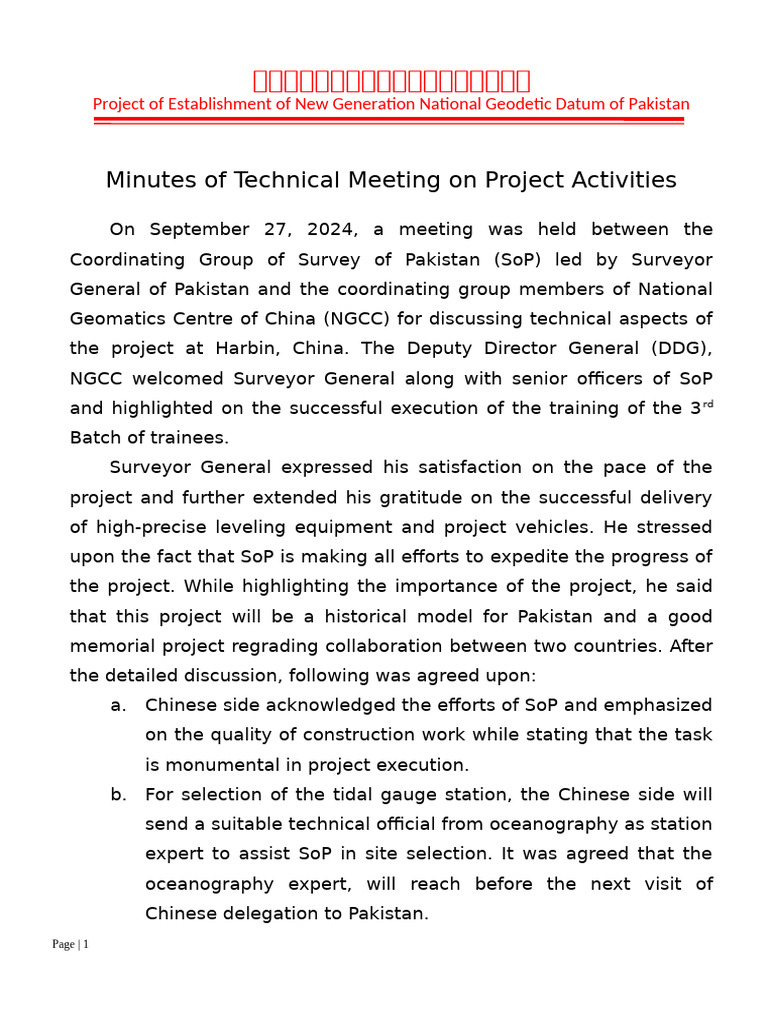 Minutes of The Technical Meeting On 27-09-24 | PDF | Surveying ...