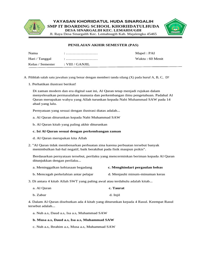 Soal &jwban Pai Kls VIII Sem2 | PDF