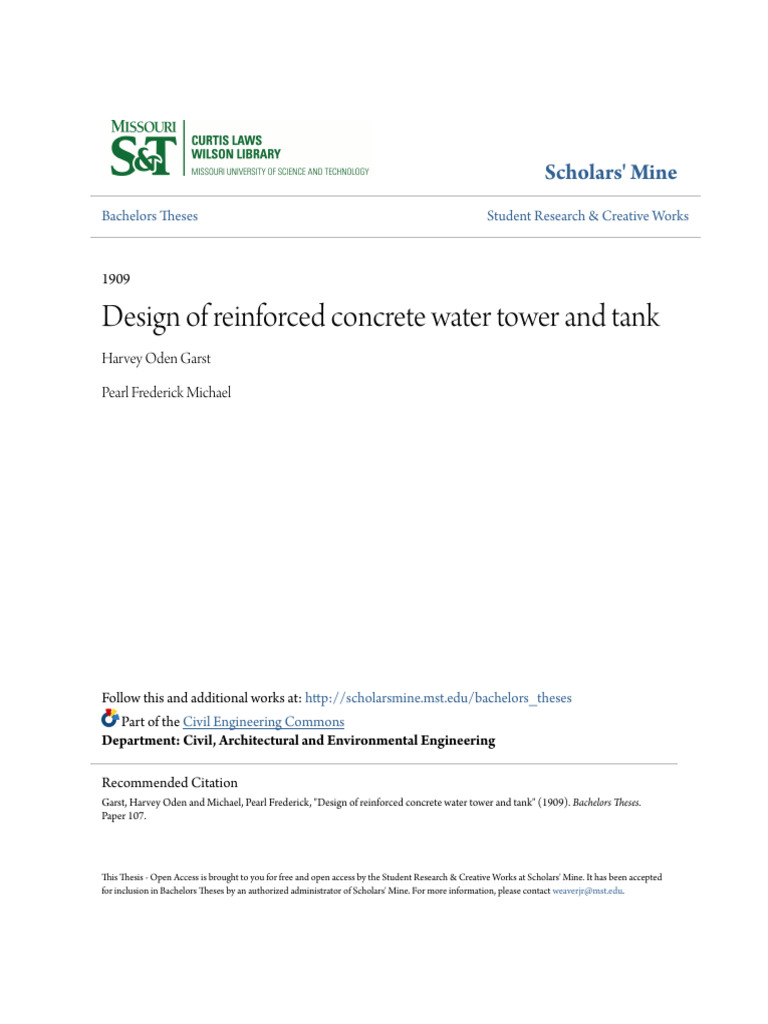 Design of Reinforced Concrete Water Tower and Tank | PDF | Art ...