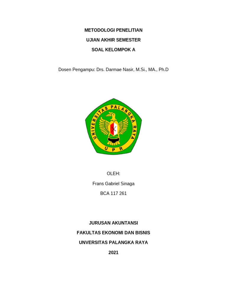 Uas Metopen, Frans Gabriel Sinaga, Bca 117261 | PDF