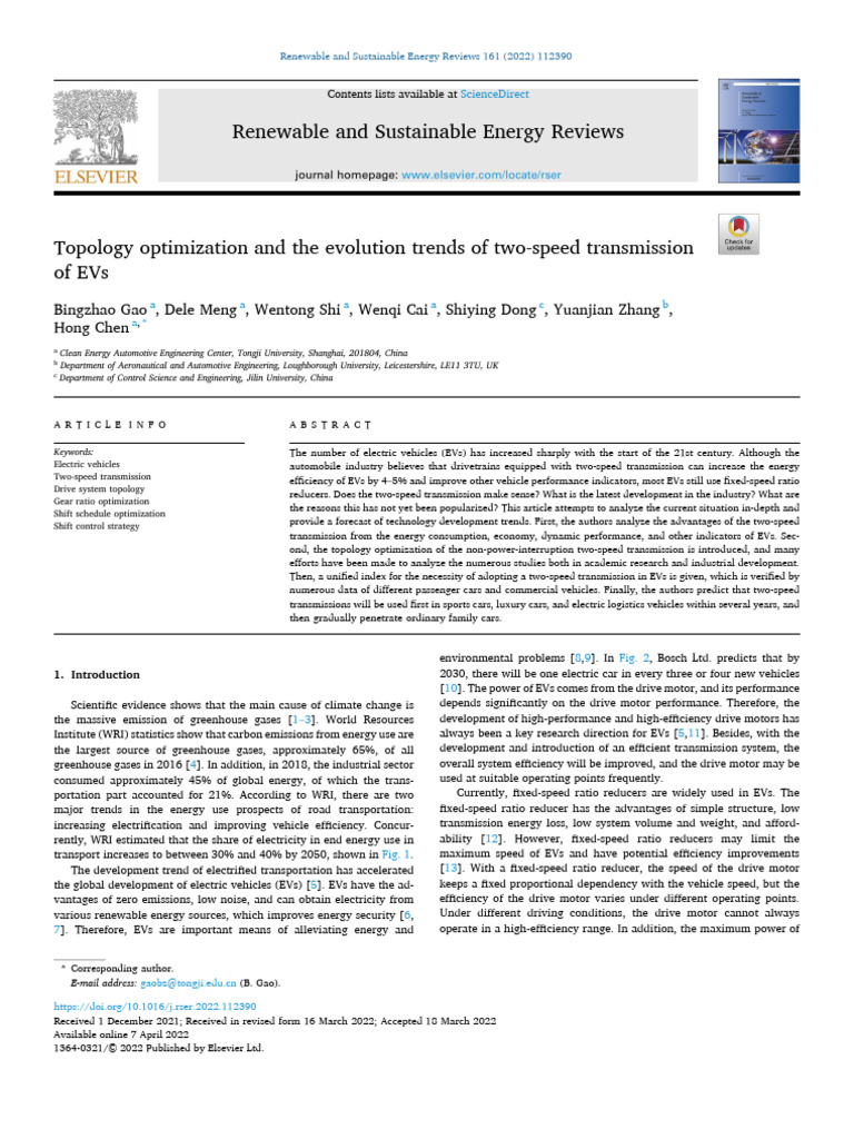 (Doc Truoc) Topology Optimization and The Evolution Trends of Two-Speed Transmission of EVs (Cau ...