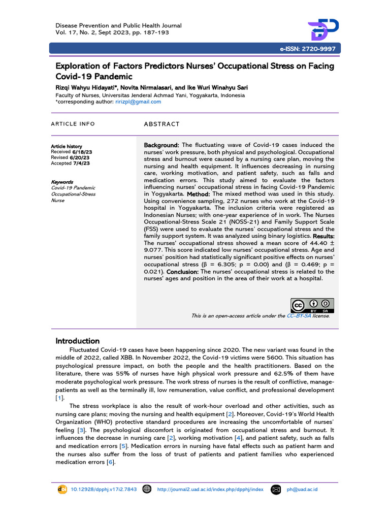 Nurses' Occupational Stress During COVID-19 | PDF | Nursing ...