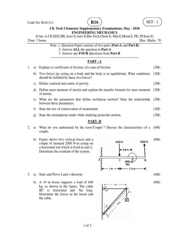 Engineering Mechanics Exam Paper 2018 | PDF | Force | Physics