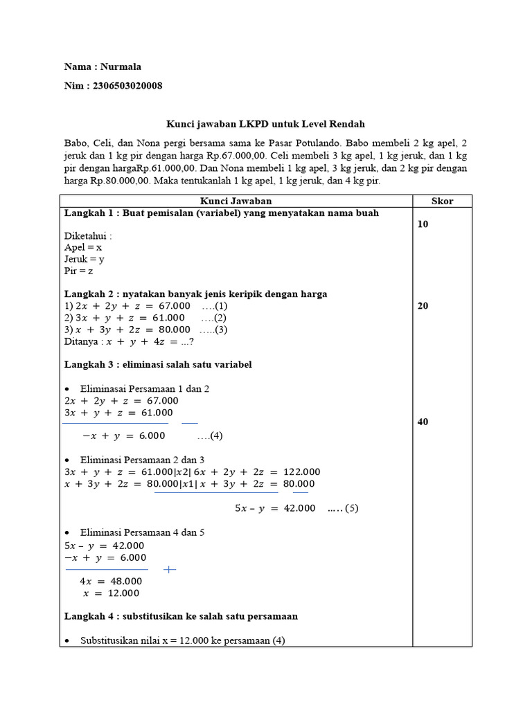 Tugas Seminar Nurmala (Kunci Jawaban Soal LKPD Level Rendah Dan Tinggi) | PDF | Metode & Bahan Ajar