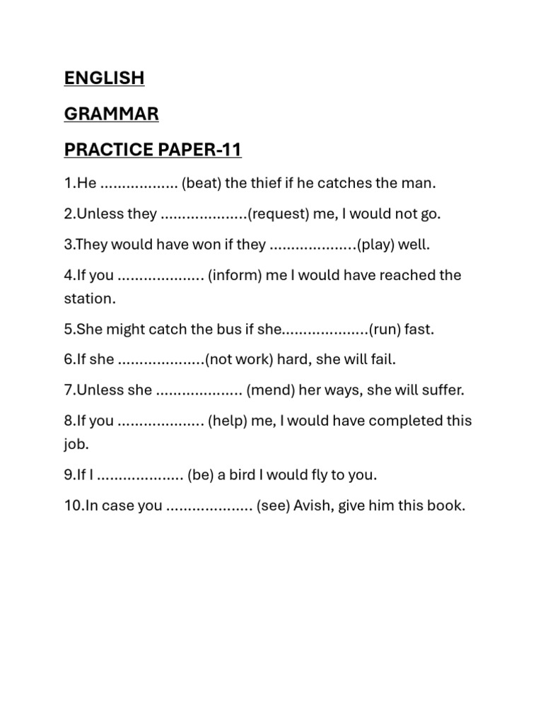English Grammar - Practice Paper XI | PDF | History