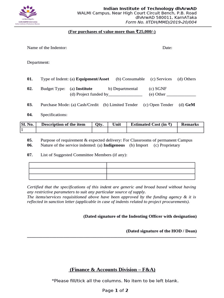 Form-3 Indent 25k or More | PDF