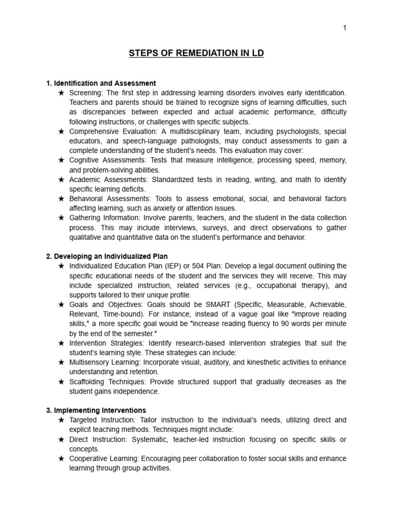 Steps of Remediation in LD | PDF | Learning Disability | Educational ...