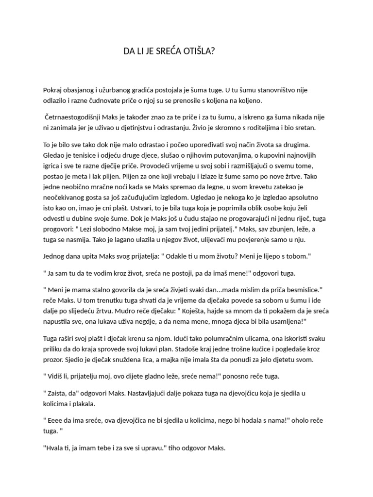 Je Li Sreca Otisla. Bajka | PDF