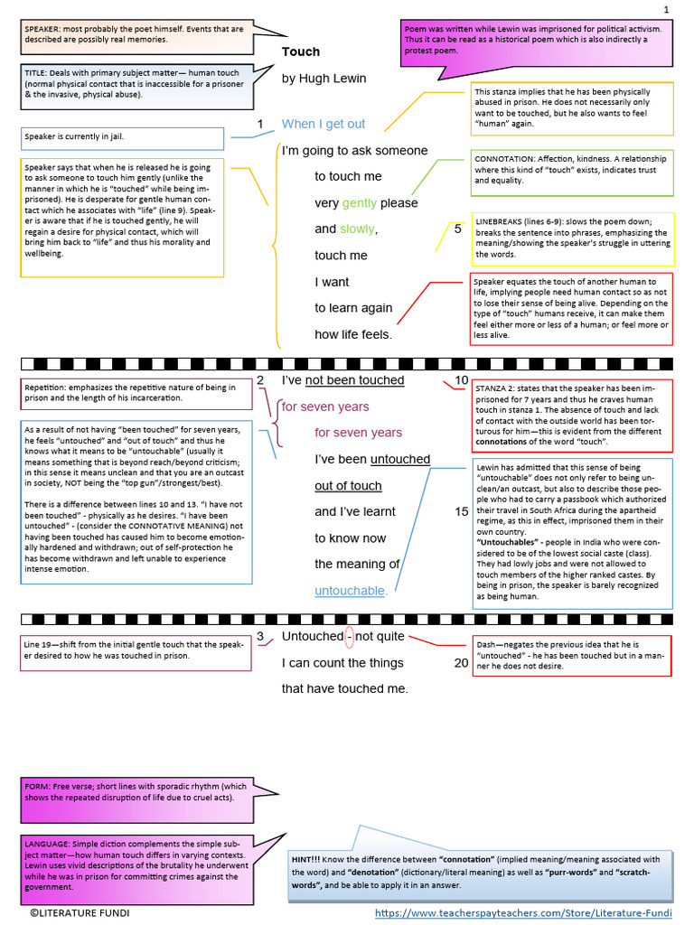 09 - IEB Poetry 2020-2022 - Detailed Annotation of - Touch - by Lewin ...
