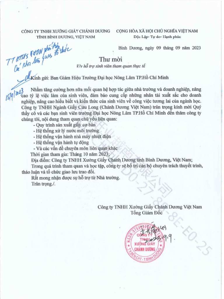 Thu Moi CTy TNHH Xuong Giay Chanh Duong | PDF