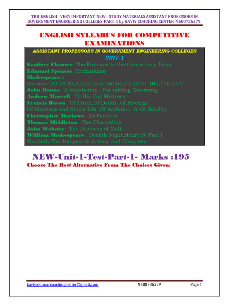 22 PGTRB English Study Material | PDF | Poetry | Edmund Spenser