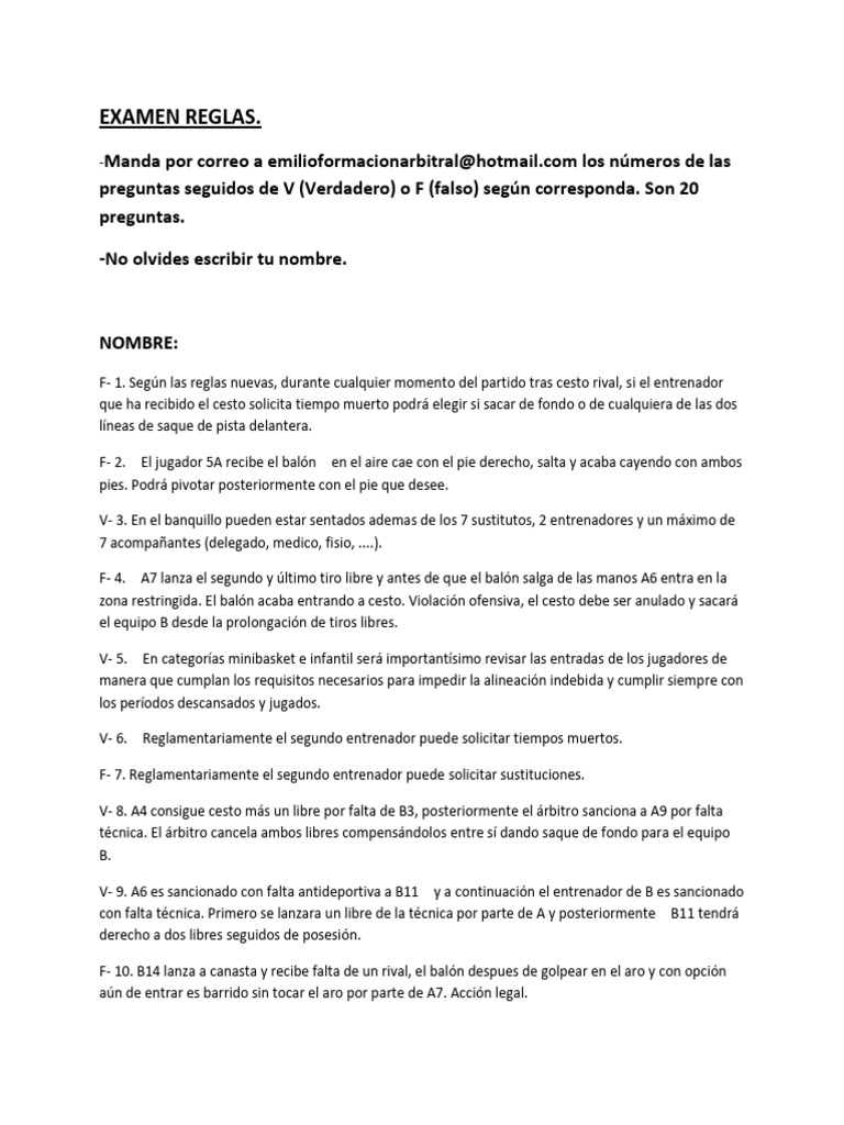 Soluciones Examen de Reglas 1 | PDF | Reglas y regulaciones deportivas | Juegos de pelota