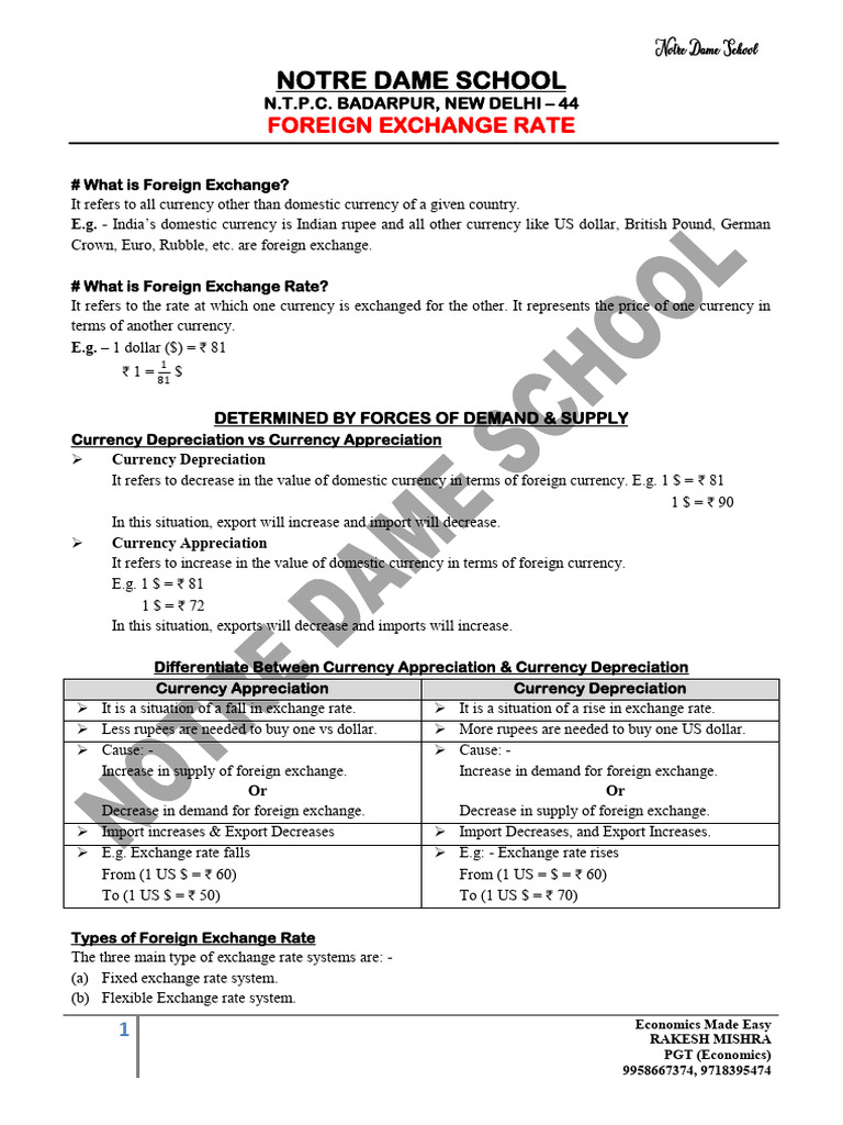 Foreign Exchange Rate (Notes) | PDF | Exchange Rate | Balance Of Payments