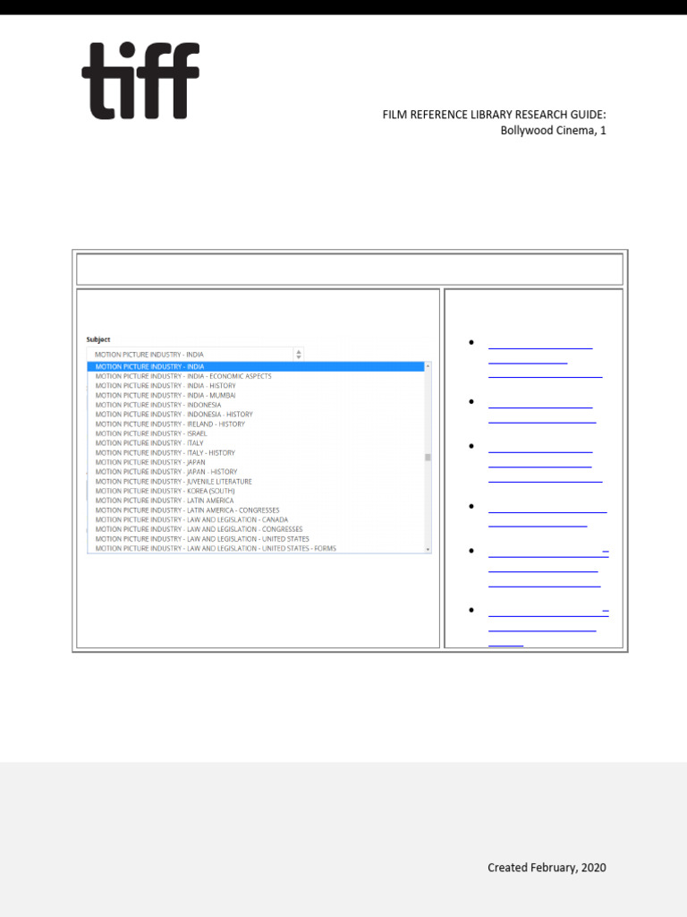 Bollywood Cinema Research Guide | PDF | Cinema Of India