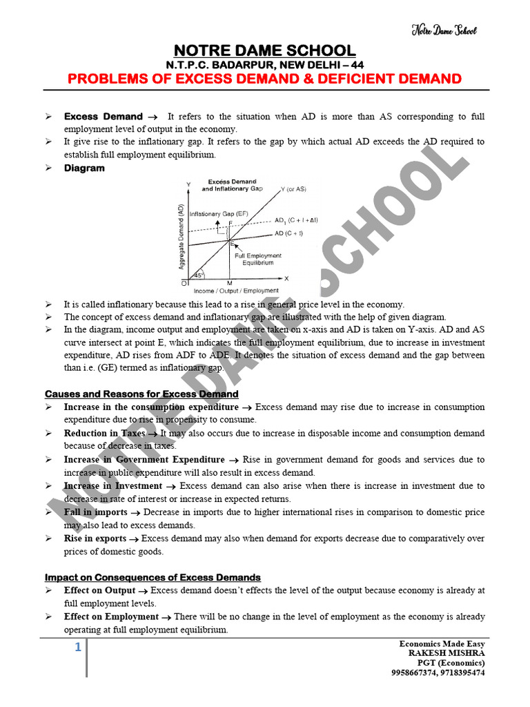 Problems of Excess Demand and Deficient Demand (Notes) | PDF ...