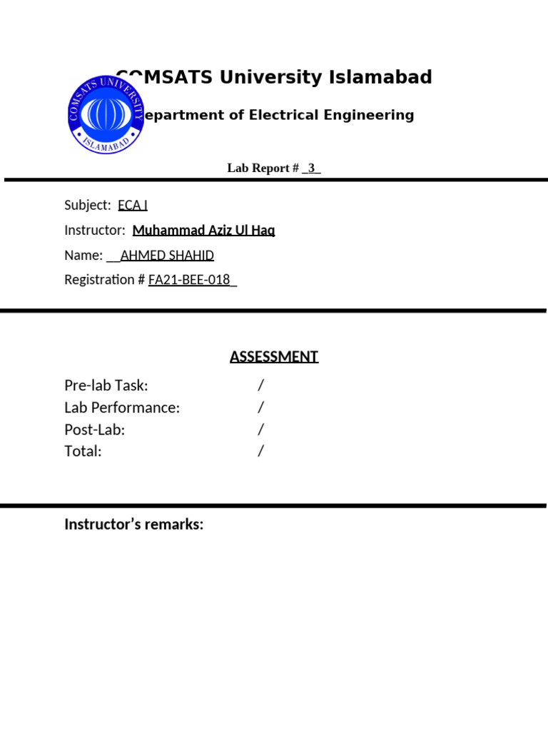 LAB Report 3 (ECA-1) | PDF | Series And Parallel Circuits | Electrical ...