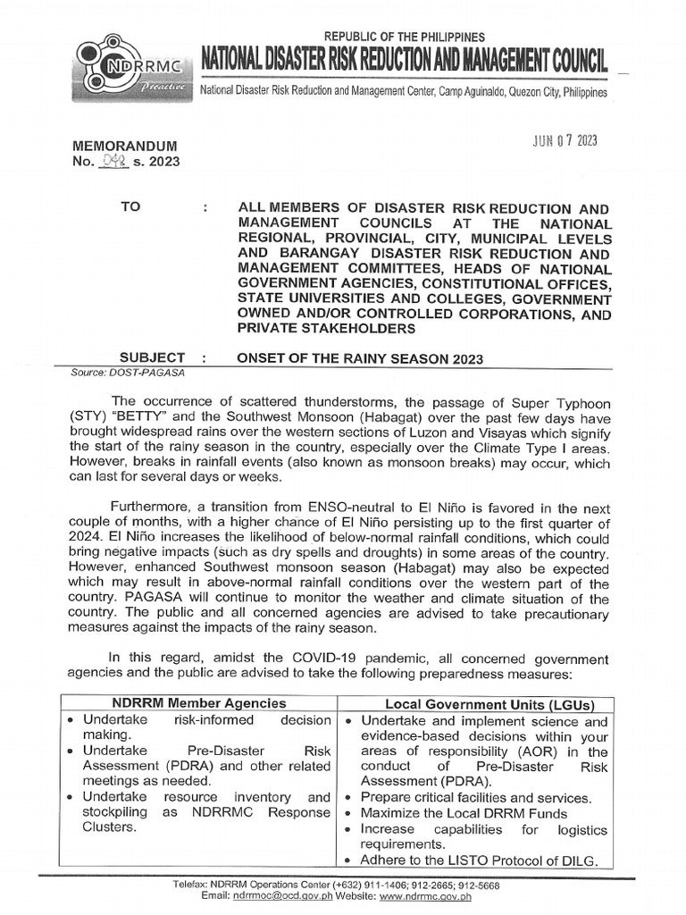 NDRRMC Memorandum No 48 S 2023 | PDF