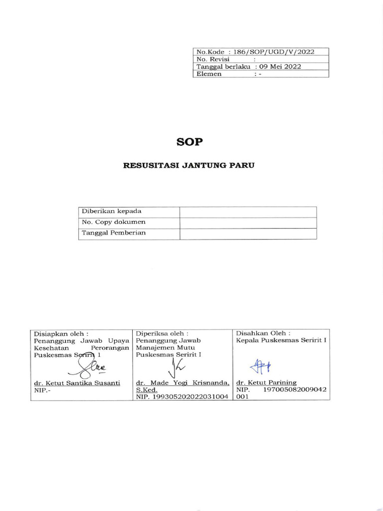 Sop Resusitasi Jantung Paru - Compressed | PDF
