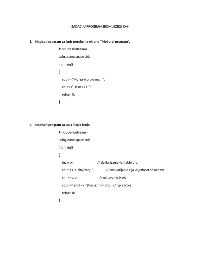 Zadaci C++ Vježba | PDF