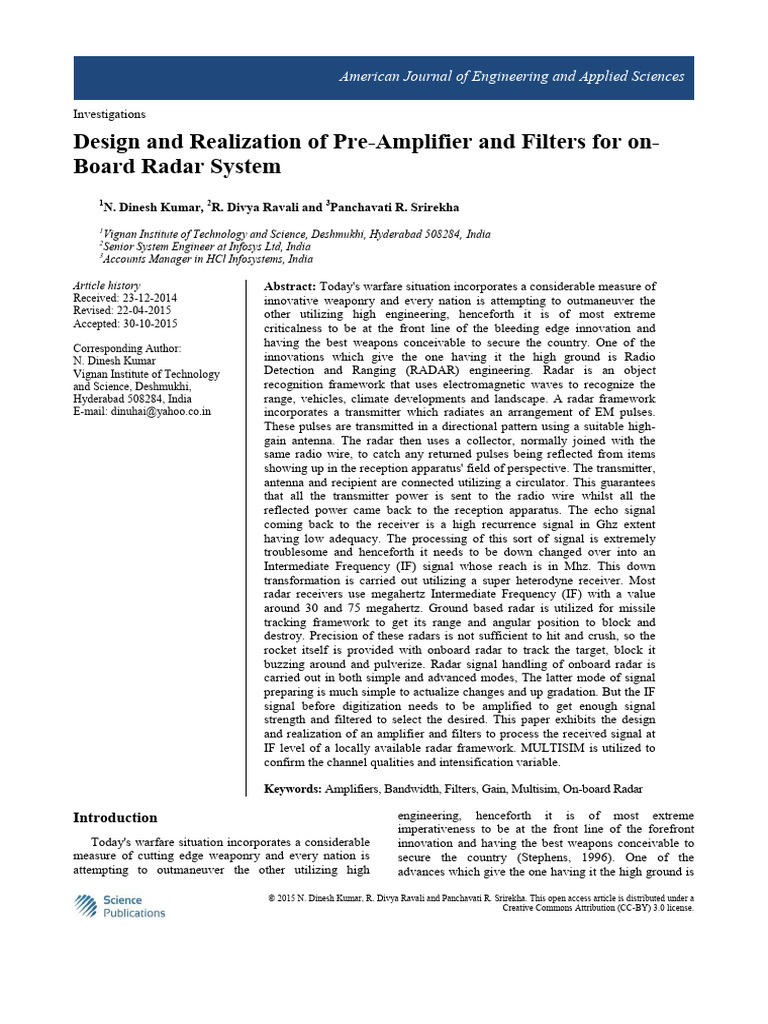 Design and Realization of Pre Amplifier | PDF | Amplifier | Radar