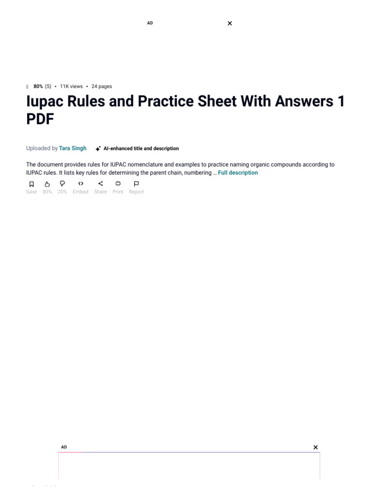 Iupac Rules and Practice Sheet With Answers 1 PDF - PDF - Functional ...