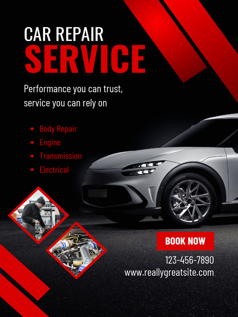 Black and Red Modern Car Repair Service Flyer | PDF