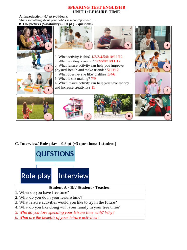 Unit 1 - Speaking Grade 8 | PDF