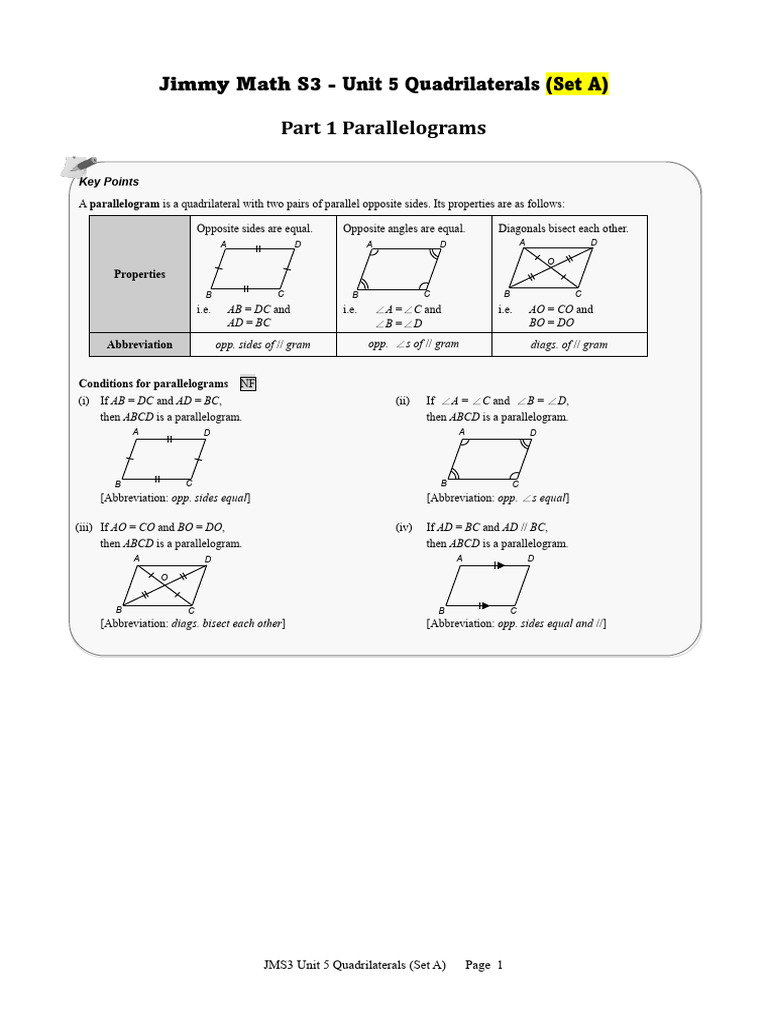 JMS3 Unit05 Quadrilaterals (SetA) | PDF | Rectangle | Elementary Geometry