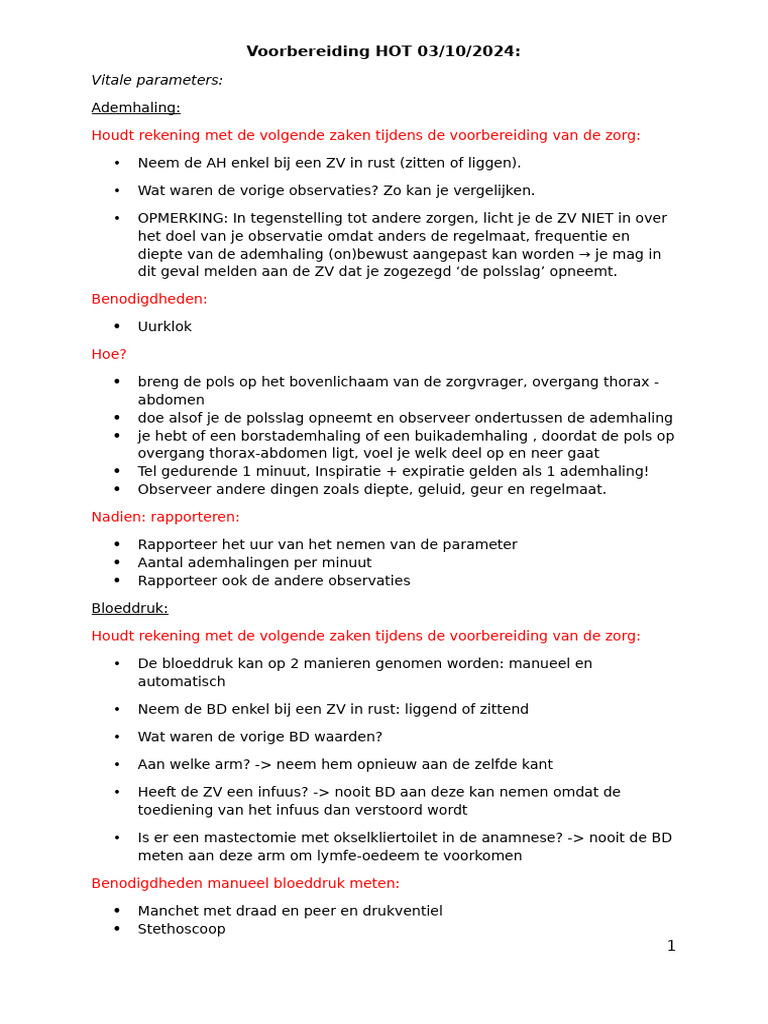 Voorbereiding HOT 03-10-2024 - Vitale Parameters | PDF