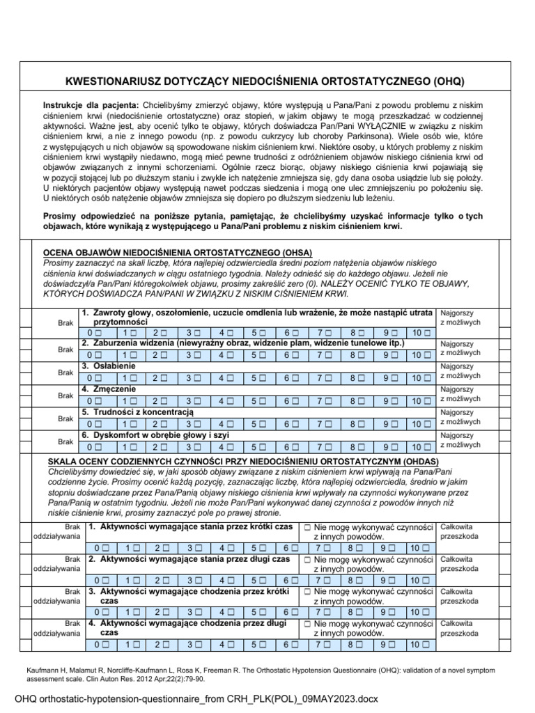 OHQ Orthostatic-Hypotension-Questionnaire - (POL) | PDF