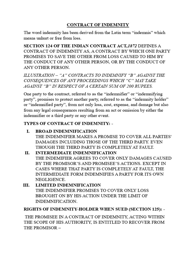 Notes Of Contract Pdf Guarantee Indemnity